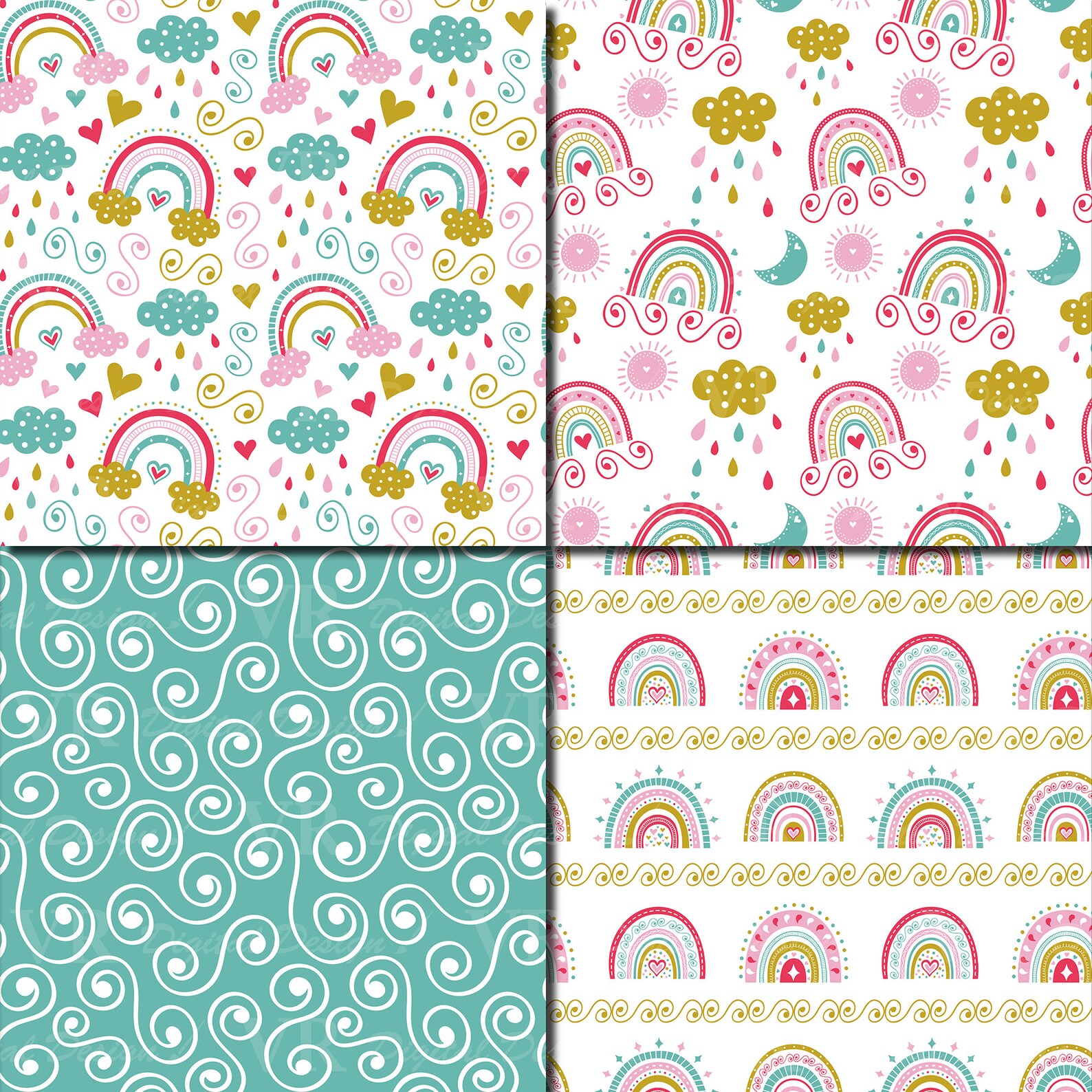 Bright Rainbows Digital Paper Cute Colorful Rainbow Seamless | Etsy