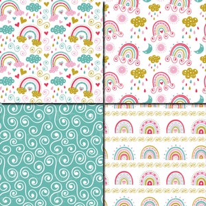 Bright Rainbows Digital Paper, Cute Colorful Rainbow Seamless Patterns ...