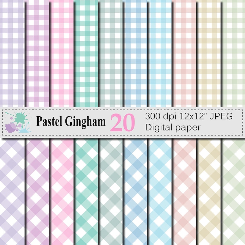 SALE 50% Pastel Gingham Digital Paper Set, Pastel Plaid Digital ...