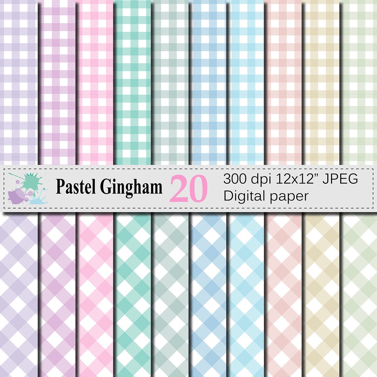 SALE 50% Pastel Gingham Digital Paper Set, Pastel Plaid Digital ...