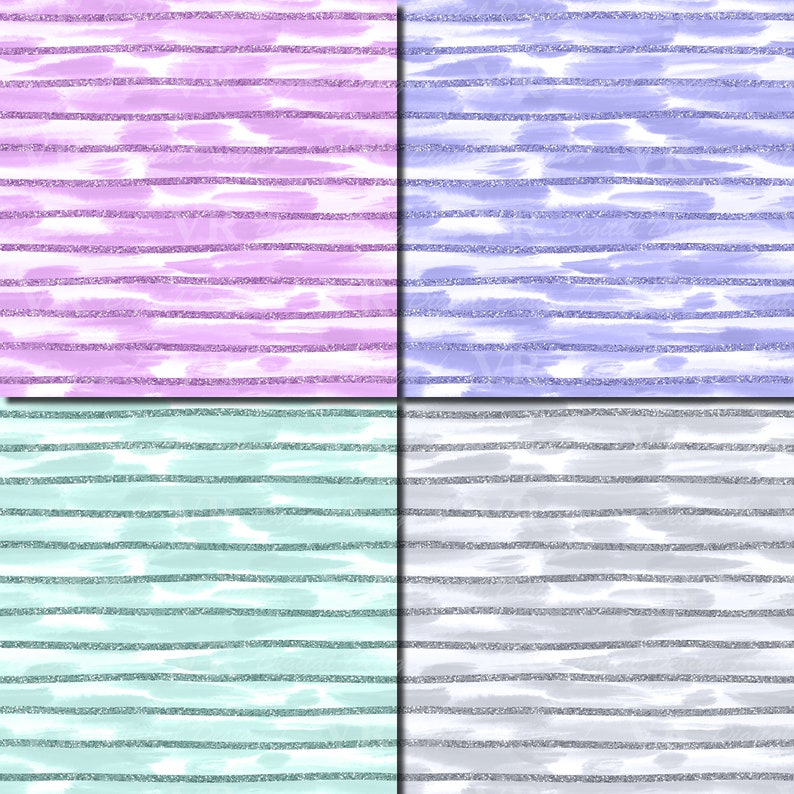 Brushstrokes and Glitter Stripes Digital Paper, Seamless Pastel Brush ...