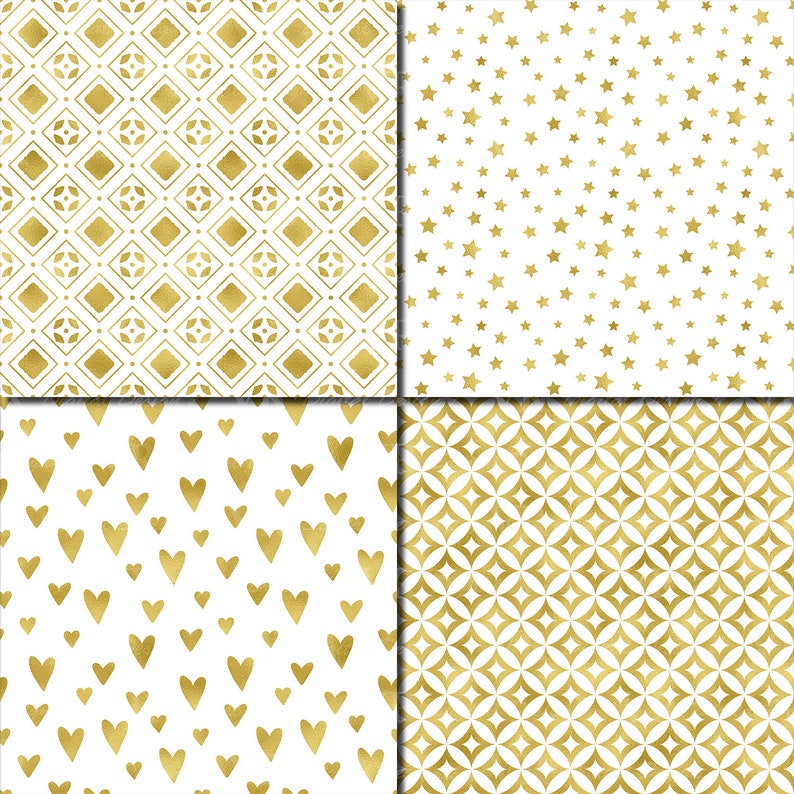 Gold Foil Digital Paper, Seamless Metallic Foil Geometric Patterns ...