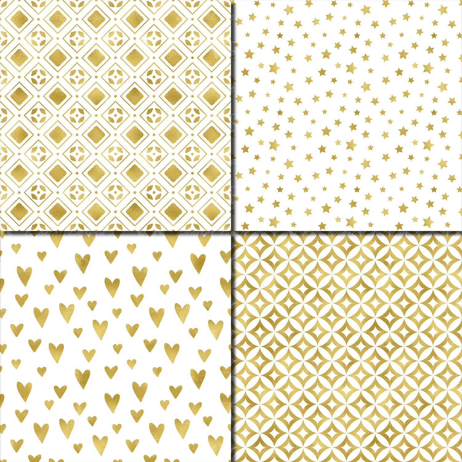 Gold Foil Digital Paper, Seamless Metallic Foil Geometric Patterns ...