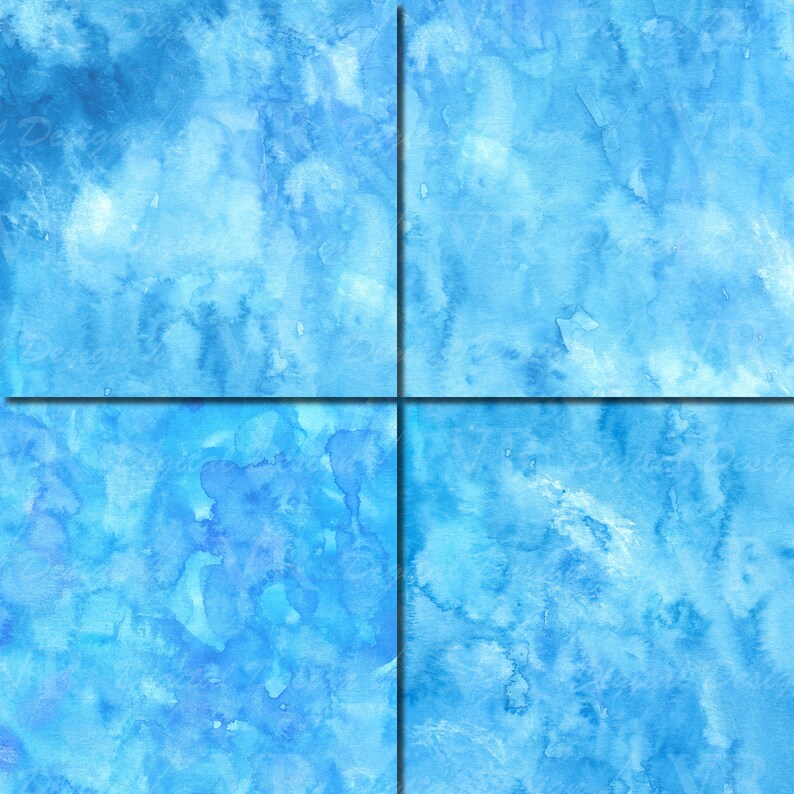 Blue Watercolor Digital Paper, Blue Watercolors Texture, Handpainted ...