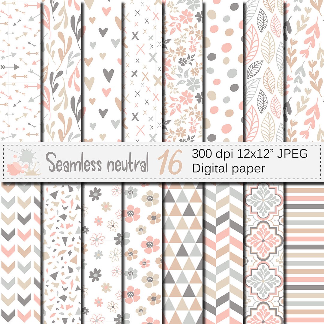 Seamless Neutral Digital Paper Pack, Neutral Flowers and Leaves Paper ...