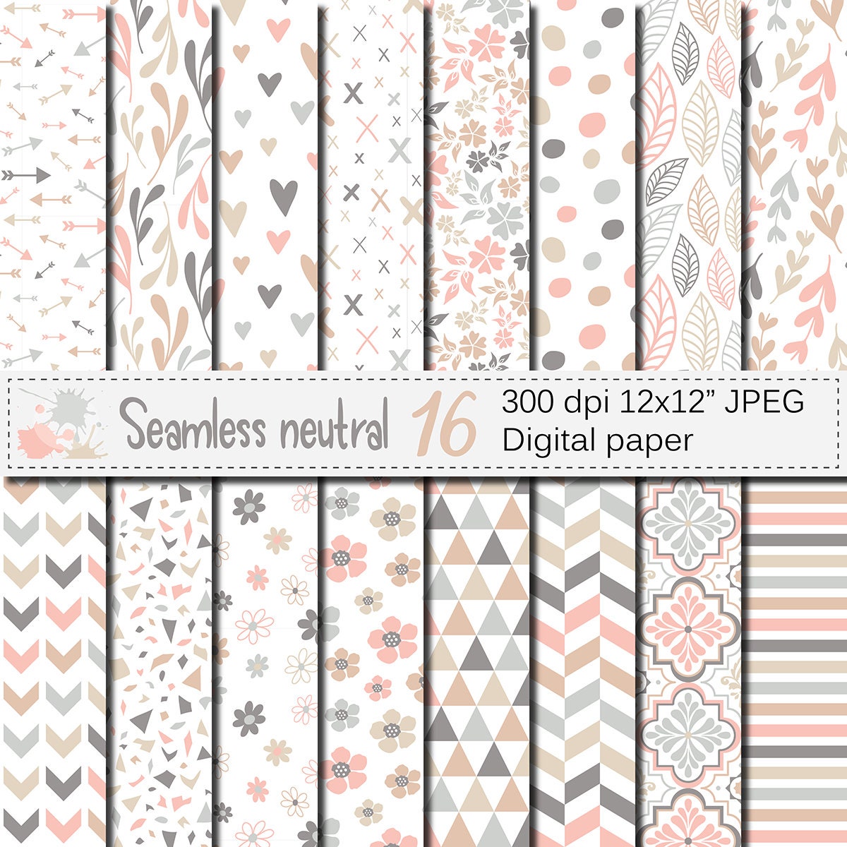 Seamless Neutral Digital Paper Pack, Neutral Flowers and Leaves Paper ...