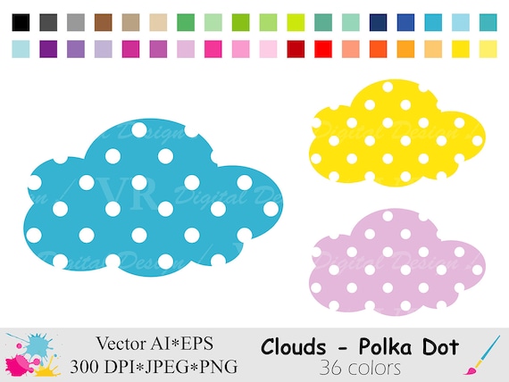 Clouds Clip Art Polka Dot Cloud Clipart Rainbow Clouds | Etsy