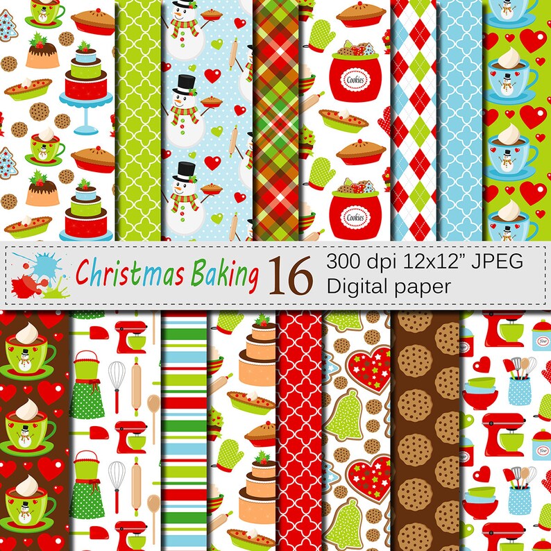 Christmas Baking Digital Paper With Christmas Cookies, Christmas Cakes ...