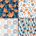 Blue and Orange Floral Digital Paper, Flowers Seamless Pattern ...
