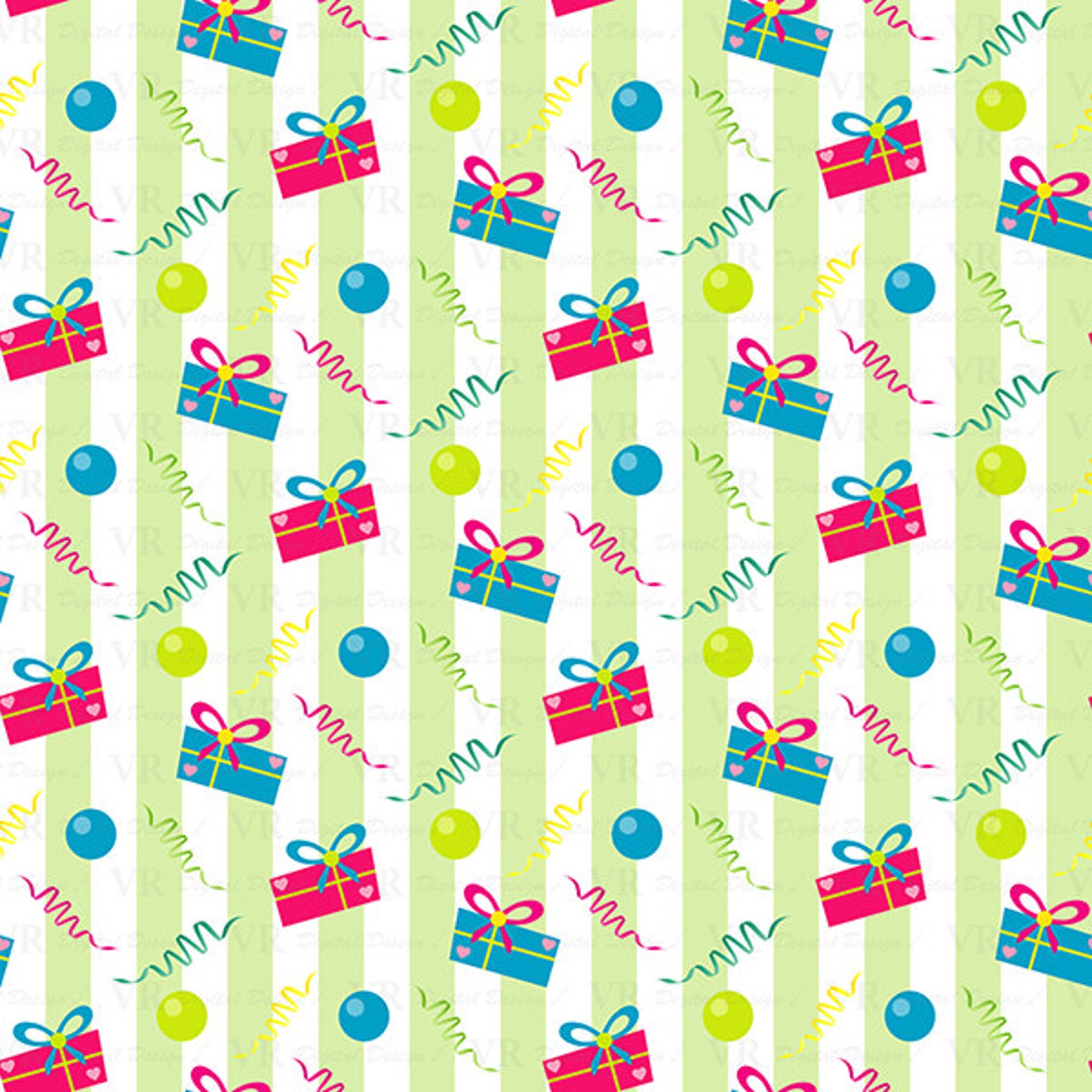 Happy Birthday Digital Paper Set With Balloons and Presents, Kids ...