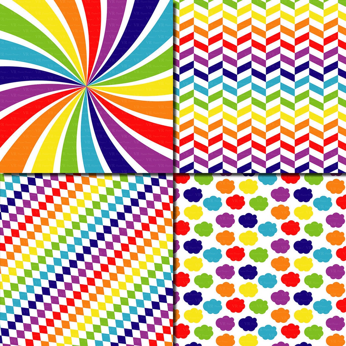 Rainbow Digital Paper Set, Multicolored Digital Scrapbook Printable ...