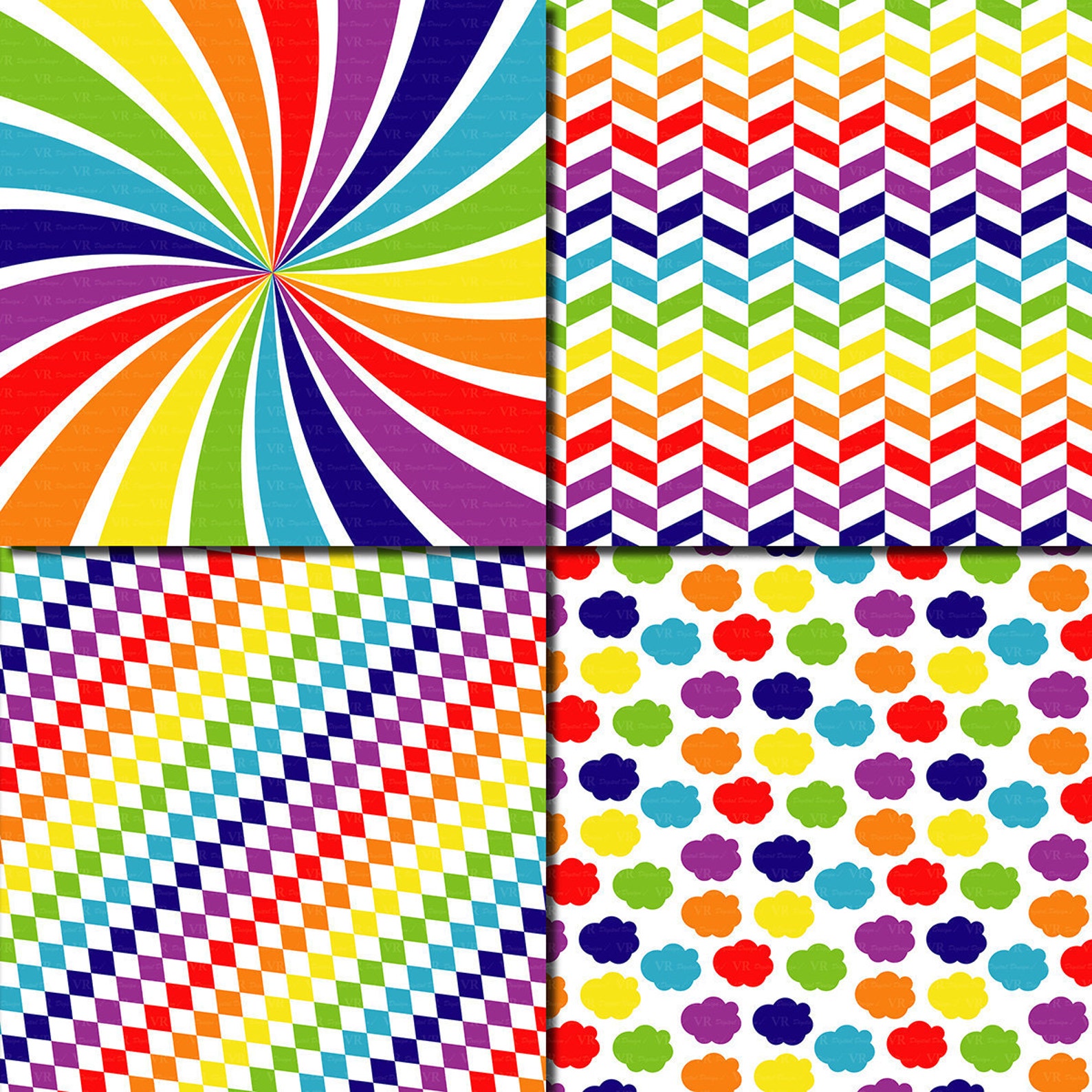 Rainbow Digital Paper Set, Multicolored Digital Scrapbook Printable ...