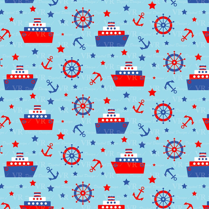 Nautical Red and Blue Digital Papers, Anchor Printable Scrapbook Papers ...