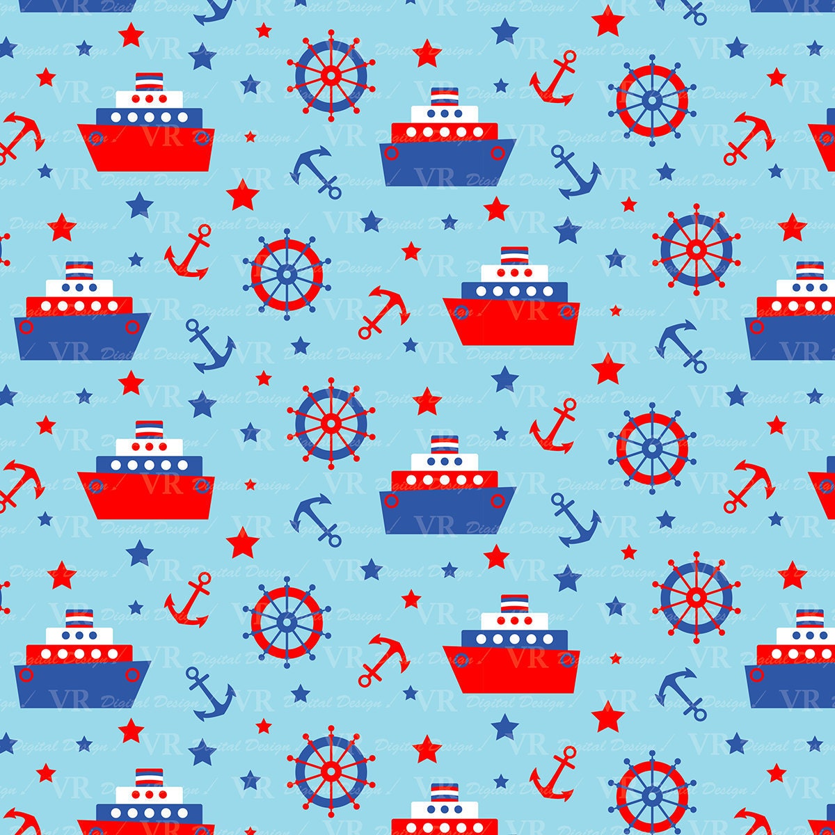 Nautical Red and Blue Digital Papers Anchor Printable - Etsy