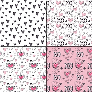 Hearts Digital Paper, Red and Pink Valentine's Day Seamless Patterns ...