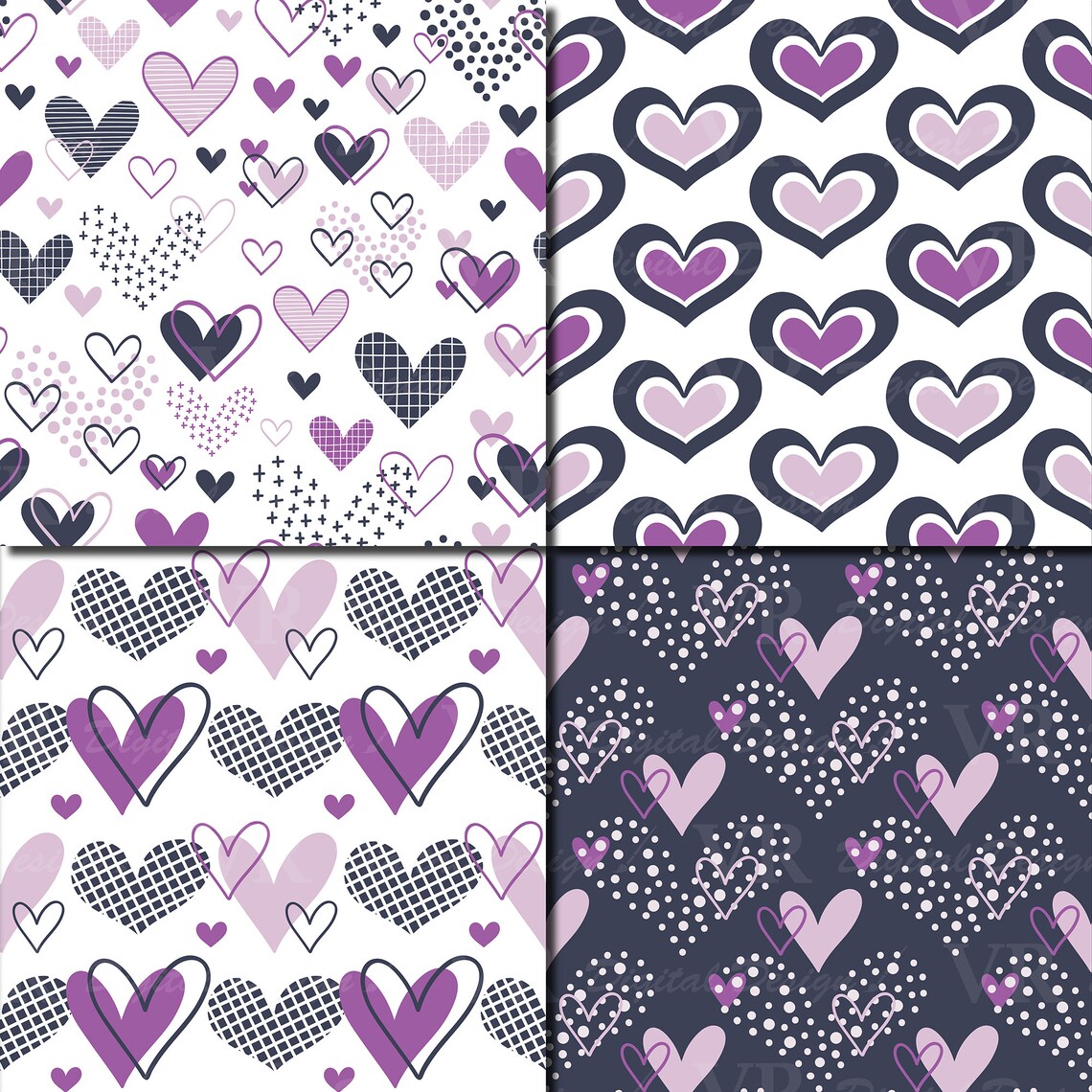 Hearts Digital Paper Purple Valentine's Day Seamless - Etsy