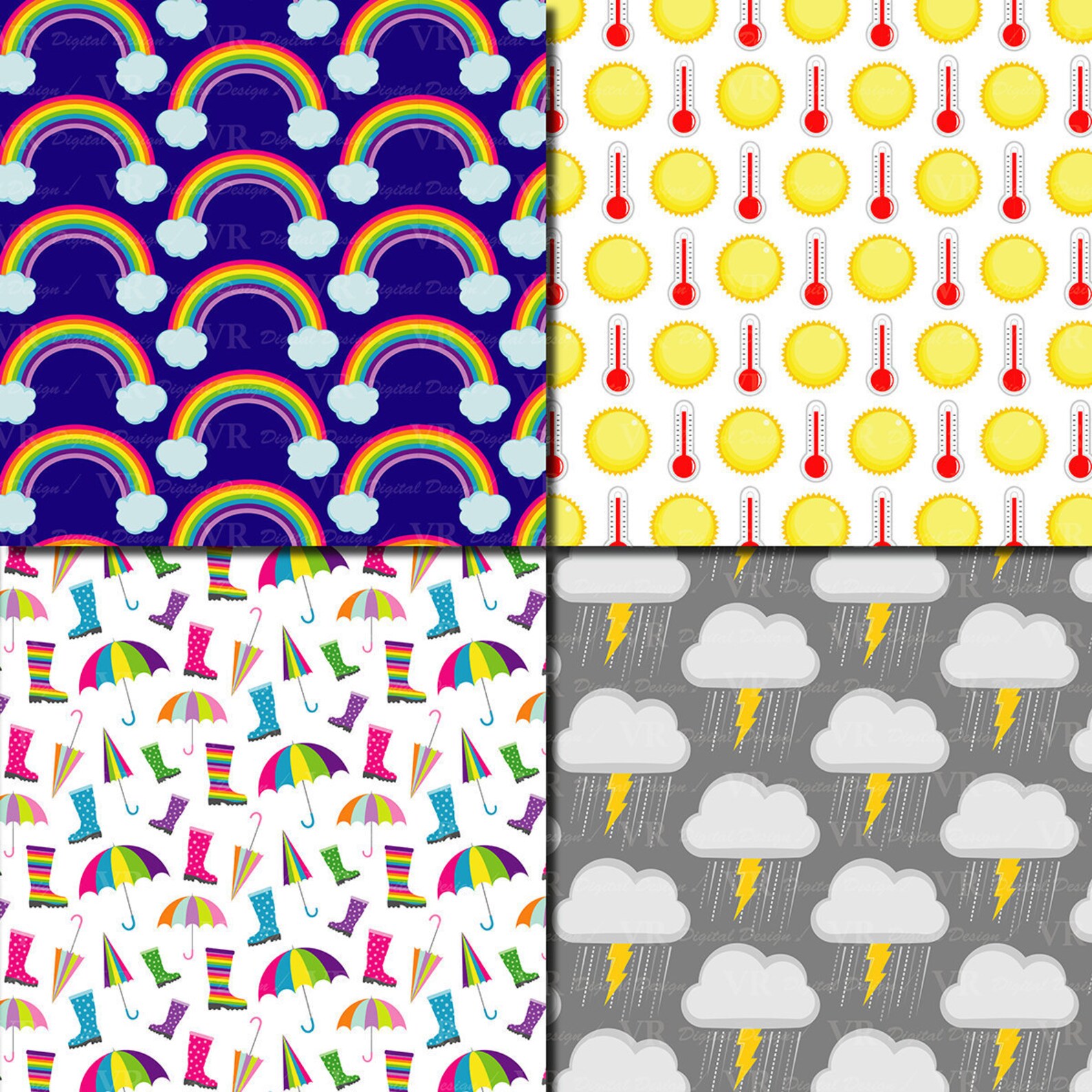 Weather Digital Paper Set, Weather Digital Papers With Rain Sun ...