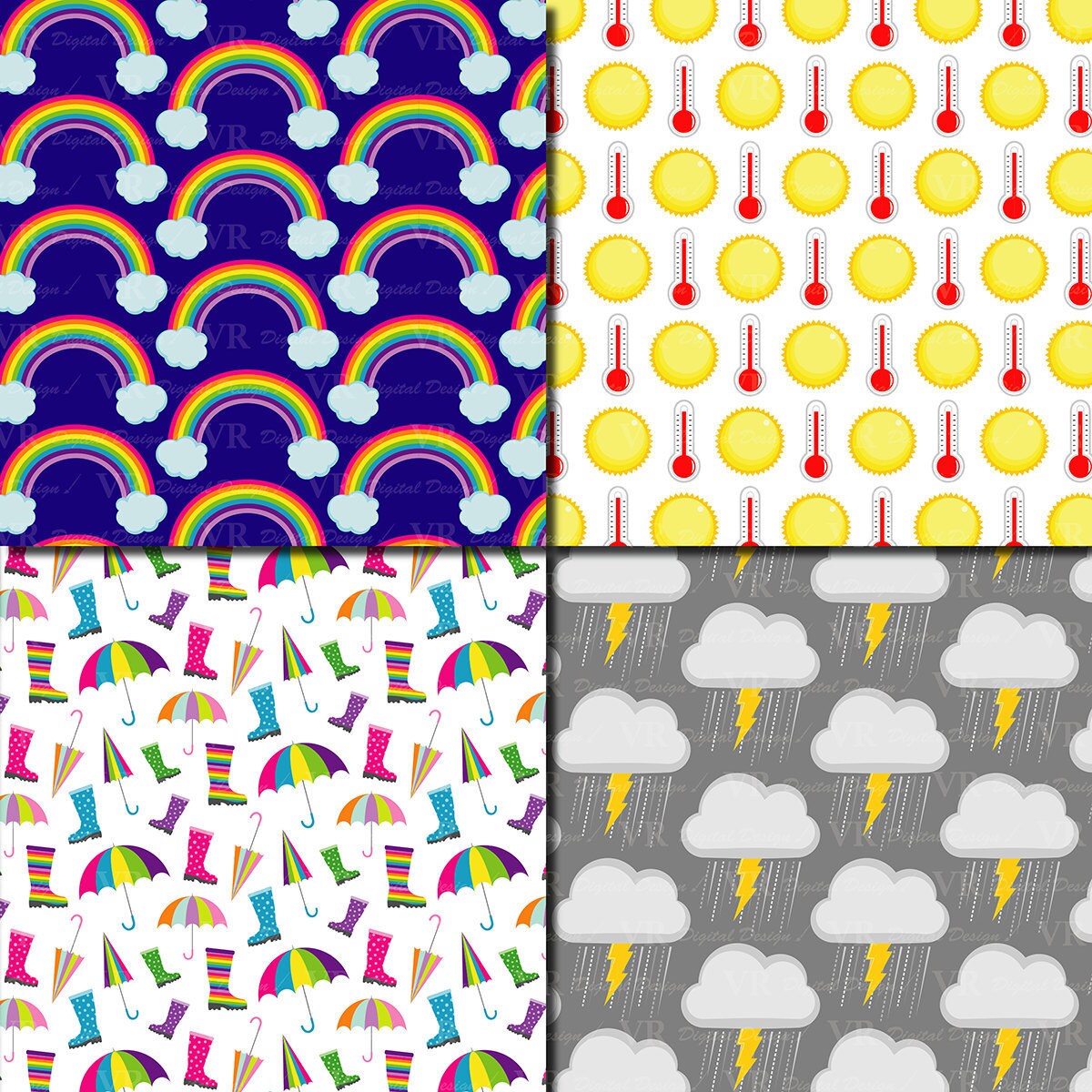 Weather Digital Paper Set, Weather Digital Papers With Rain Sun ...