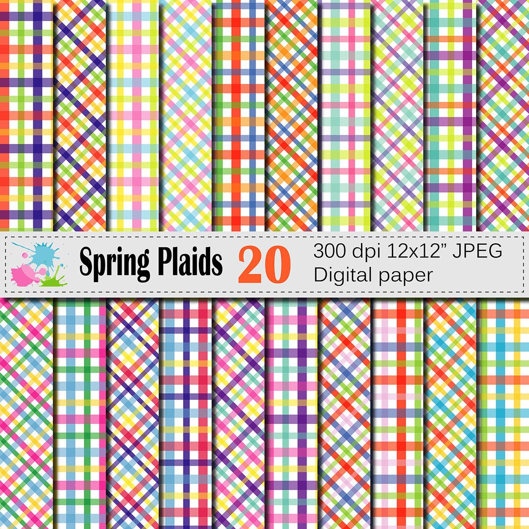 Spring Plaid Digital Paper Set, Bright Colorful Plaid Digital Scrapbook ...