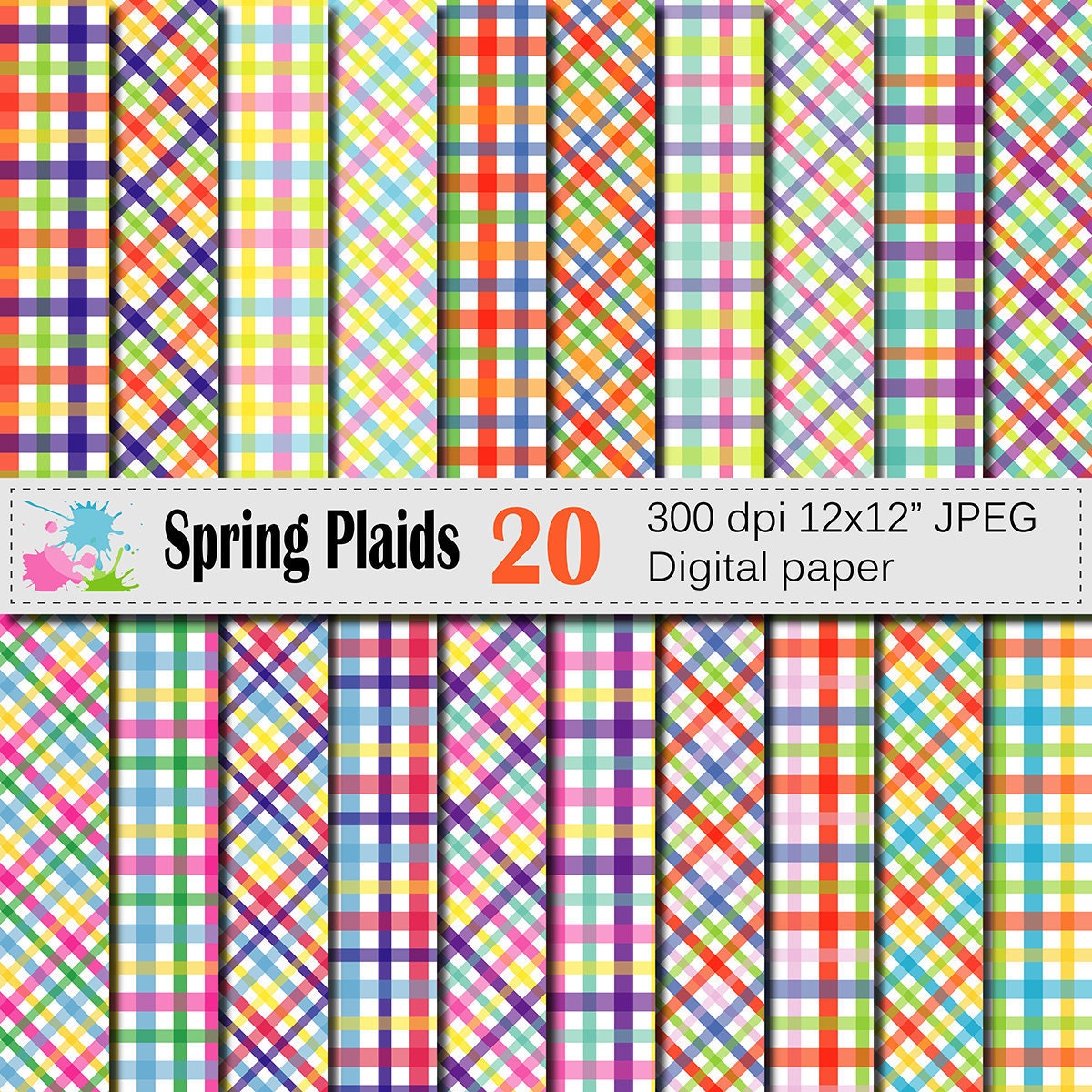 Spring Plaid Digital Paper Set, Bright Colorful Plaid Digital Scrapbook ...