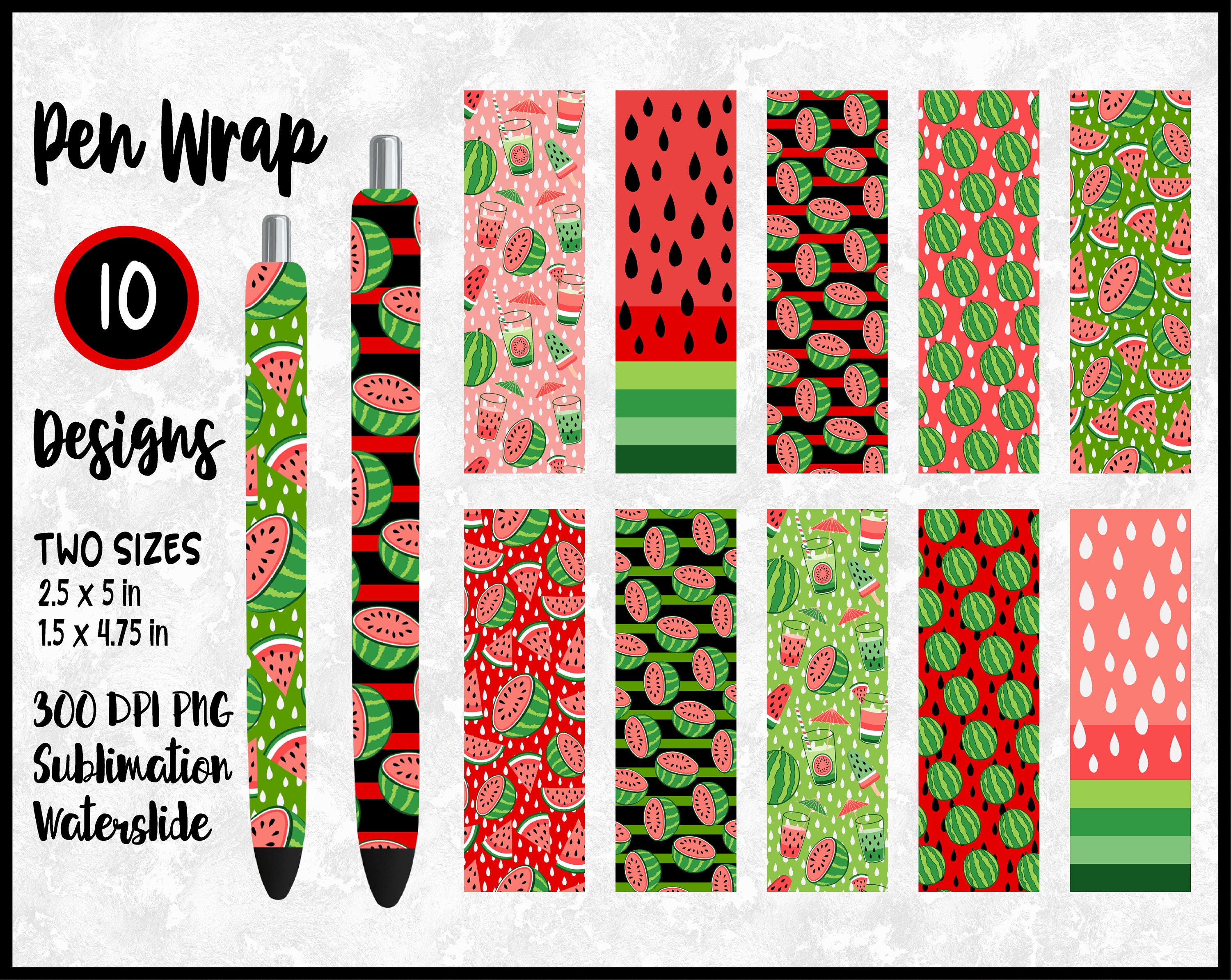 Red Watermelon Pen Wrap Bundle for Sublimation or Waterslide / Summer ...