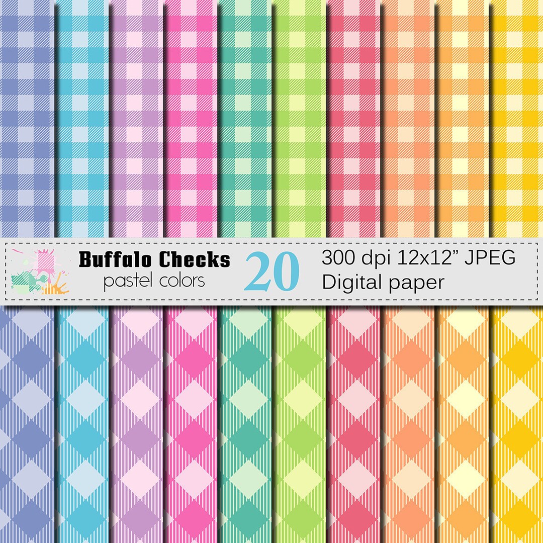 Buffalo Checks Digital Paper Set, Buffalo Plaid Pastel Digital ...