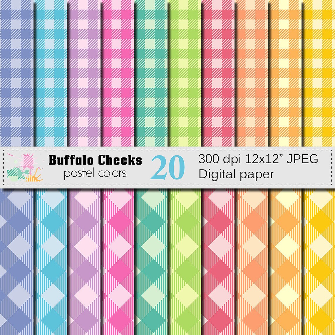 Buffalo Checks Digital Paper Set, Buffalo Plaid Pastel Digital ...