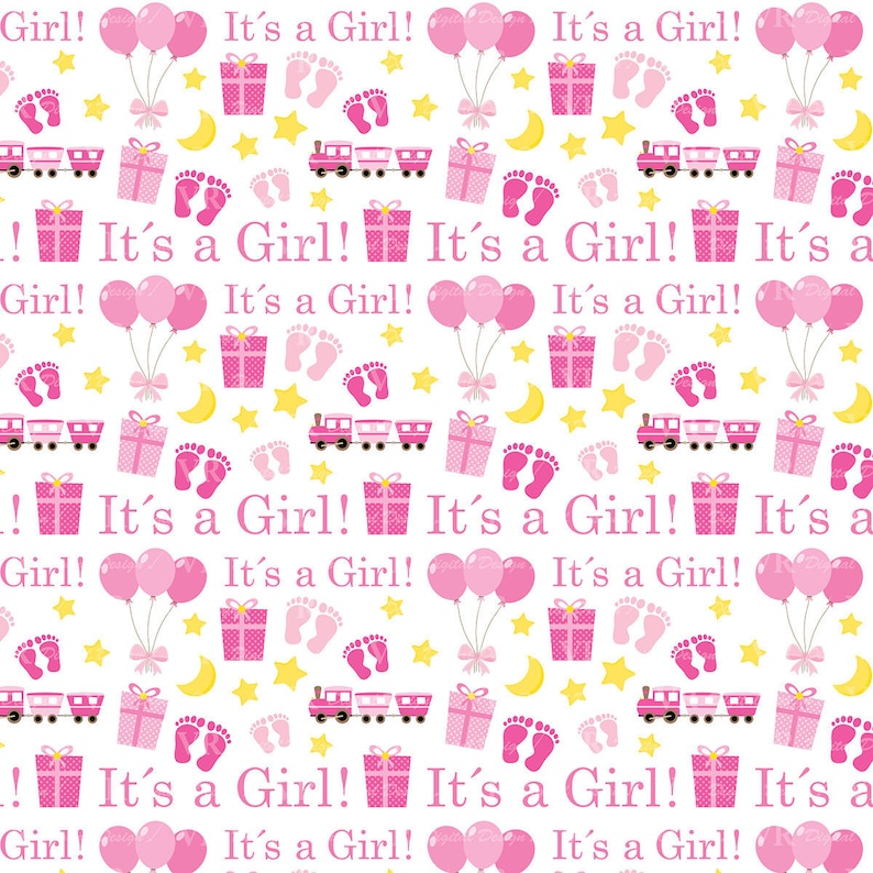 Its a Girl Digital Paper Set, Baby Girl Pink Digital Papers, Baby ...