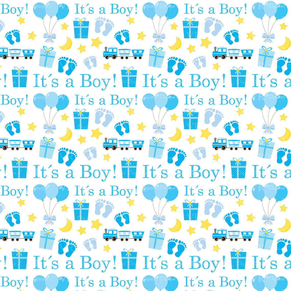 Its a Boy Digital Paper Set, Baby Boy Blue Digital Papers, Baby Shower ...