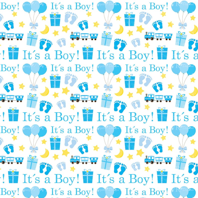 Its a Boy Digital Paper Set, Baby Boy Blue Digital Papers, Baby Shower ...