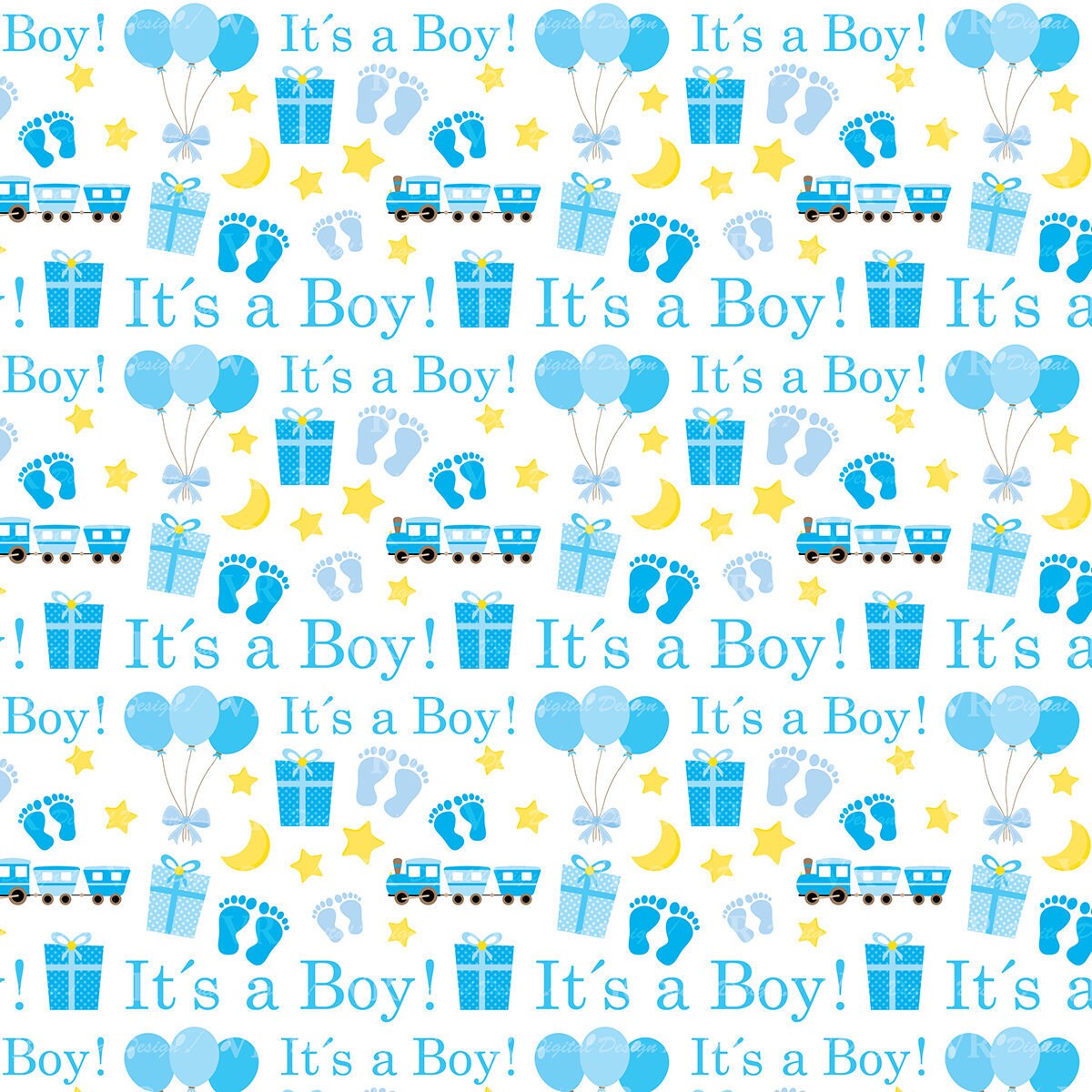 Its a Boy Digital Paper Set, Baby Boy Blue Digital Papers, Baby Shower ...
