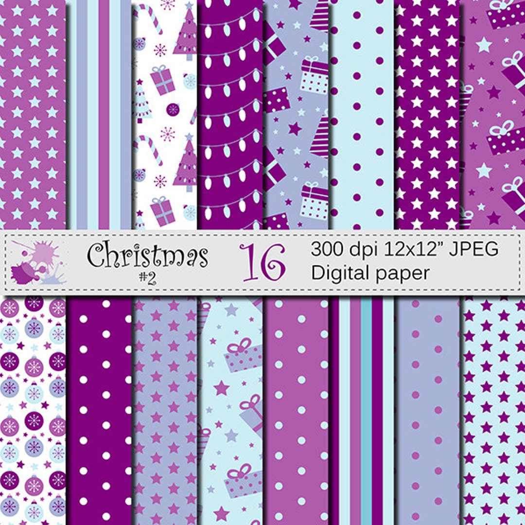 Christmas Purple and Blue Digital Paper, Christmas Digital Scrapbook ...