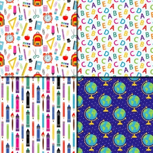 Back to School Digital Paper, School Supplies Pattern, Teacher ...