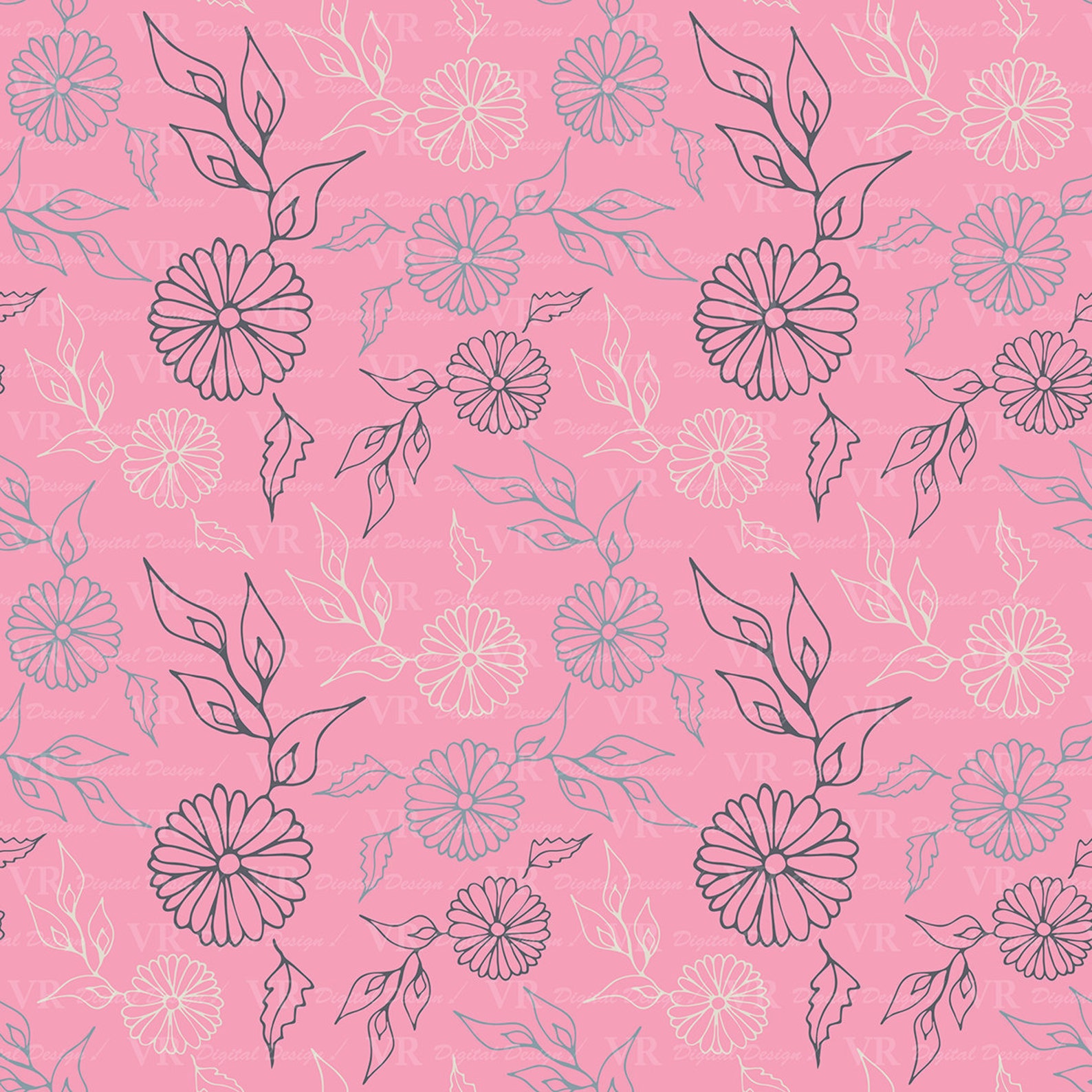 Seamless Elegant Floral Digital Paper Hand Drawn Flowers - Etsy