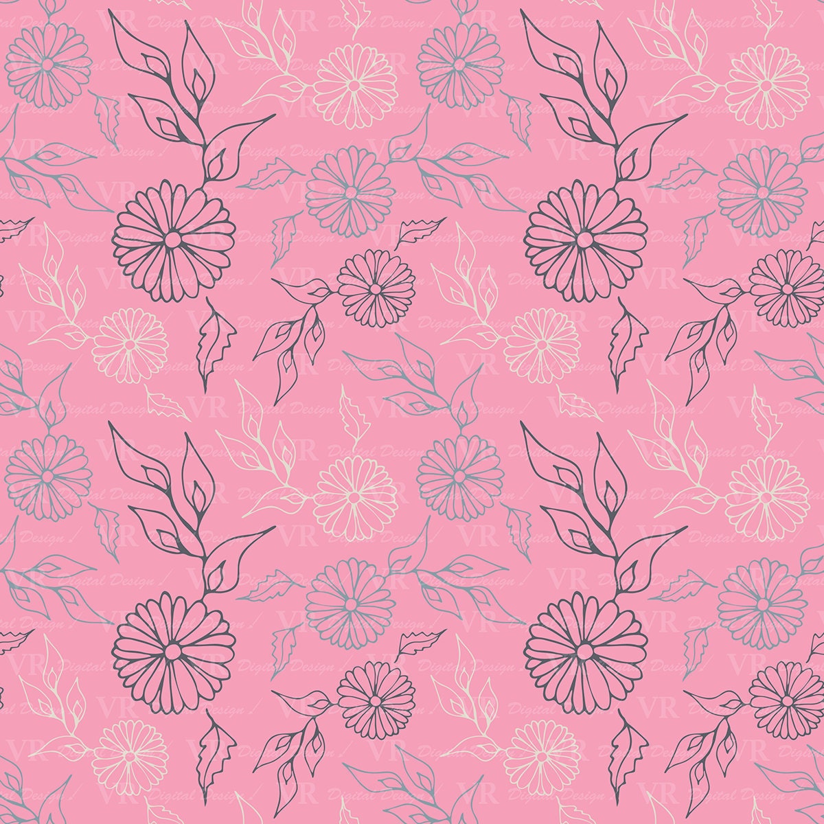 Seamless Elegant Floral Digital Paper Hand Drawn Flowers - Etsy