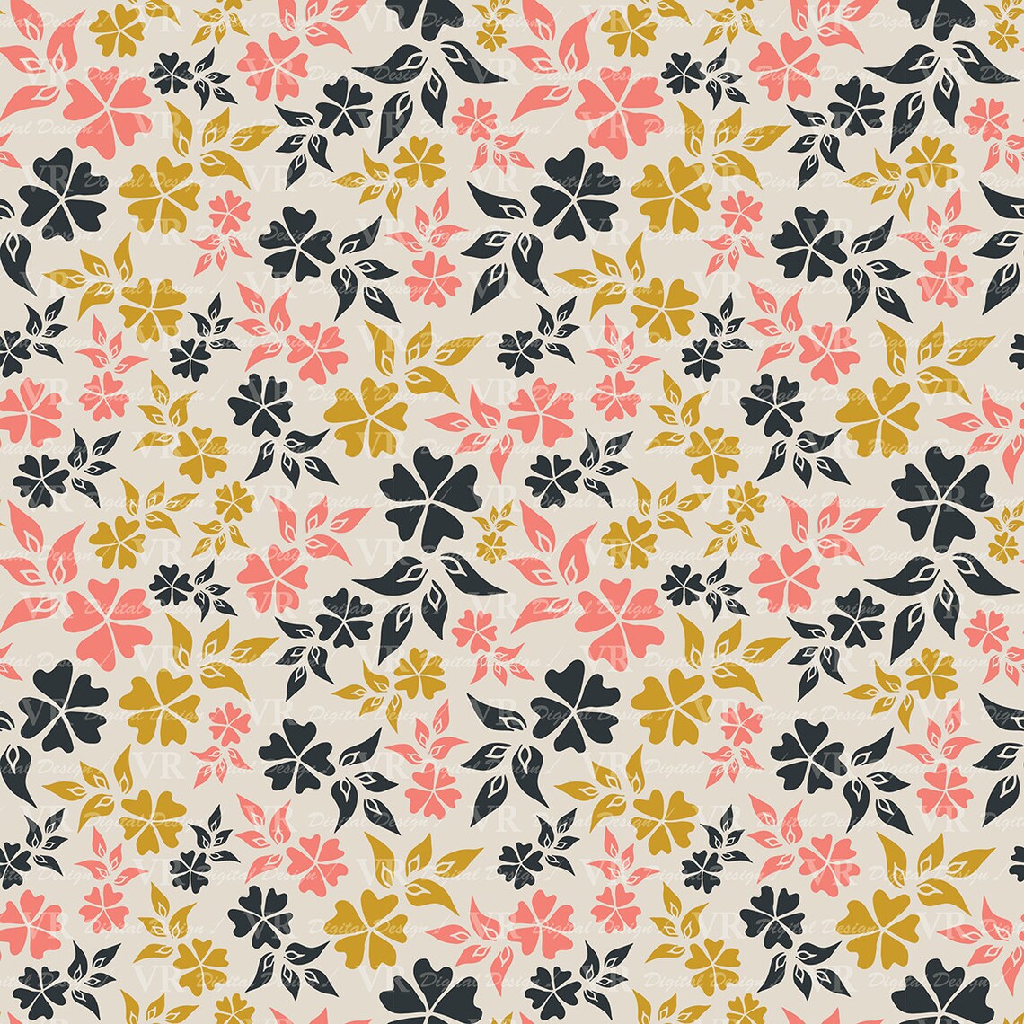 Seamless Elegant Floral Digital Paper, Hand Drawn Flowers Seamless ...