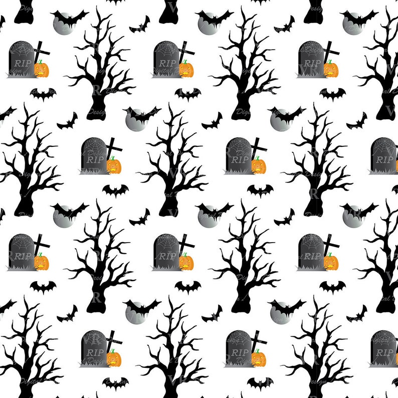 Halloween Digital Papers With Haunted House, Pumpkin, Bats, Spider ...