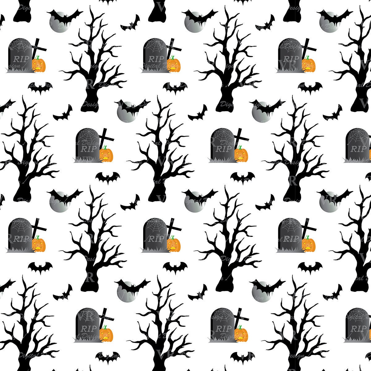 Halloween Digital Papers With Haunted House, Pumpkin, Bats, Spider ...
