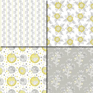 Yellow and Gray Floral Digital Paper, Floral Seamless Pattern, Flowers ...