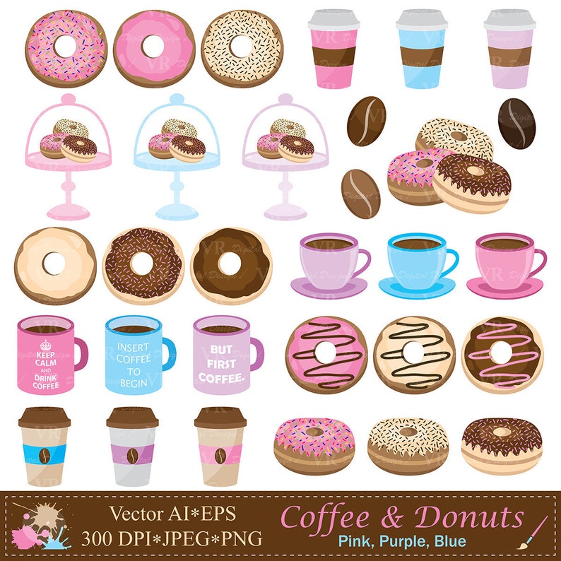 Coffee and Donuts Clip Art, Doughnut Clipart, Breakfast Clipart ...