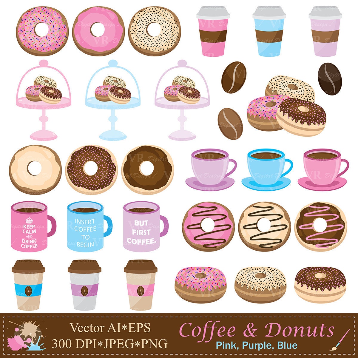 Coffee and Donuts Clip Art, Doughnut Clipart, Breakfast Clipart ...