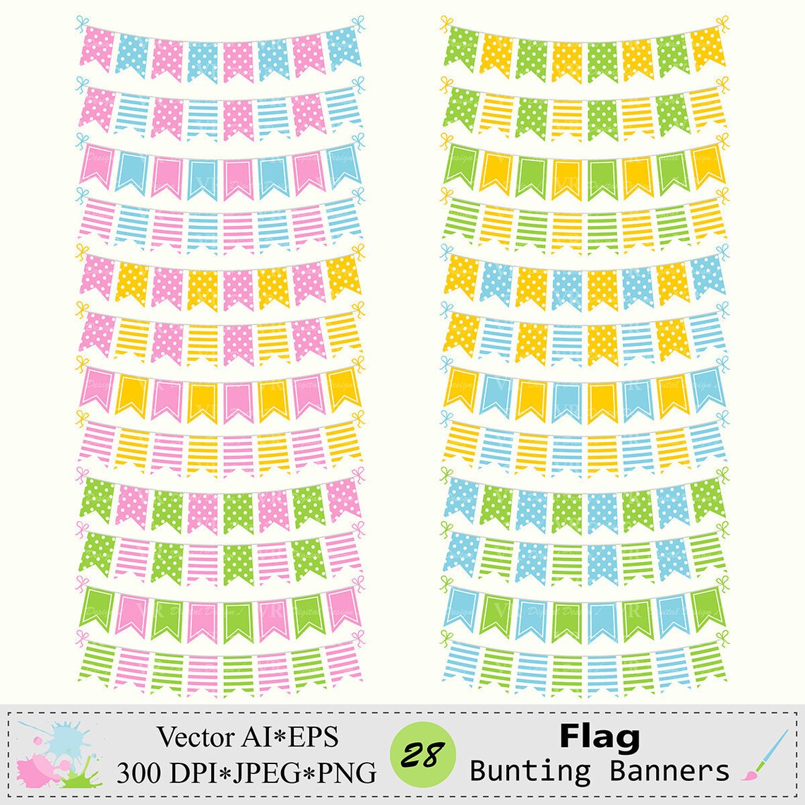 Flag Bunting Banners Clip Art, Birthday Party Bunting Banners Clipart ...