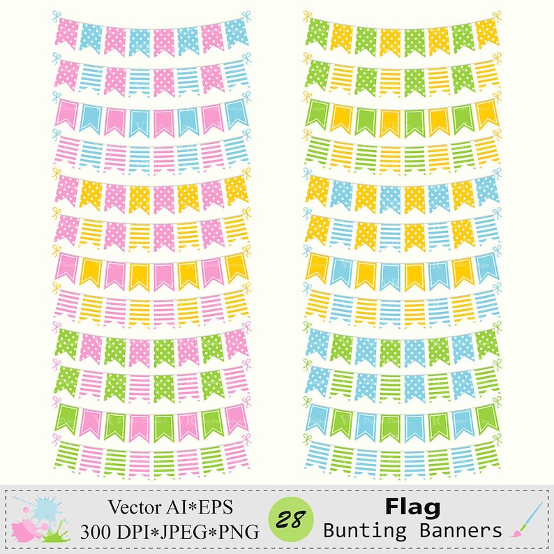 Flag Bunting Banners Clip Art, Birthday Party Bunting Banners Clipart ...