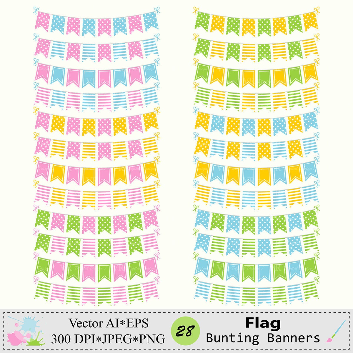 Flag Bunting Banners Clip Art, Birthday Party Bunting Banners Clipart ...