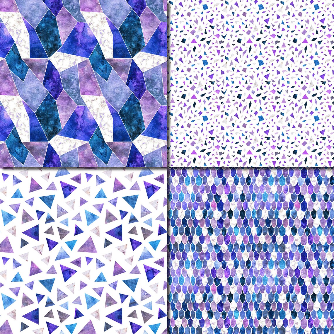 Watercolor and Marble Digital Paper, Purple and Blue Watercolour ...