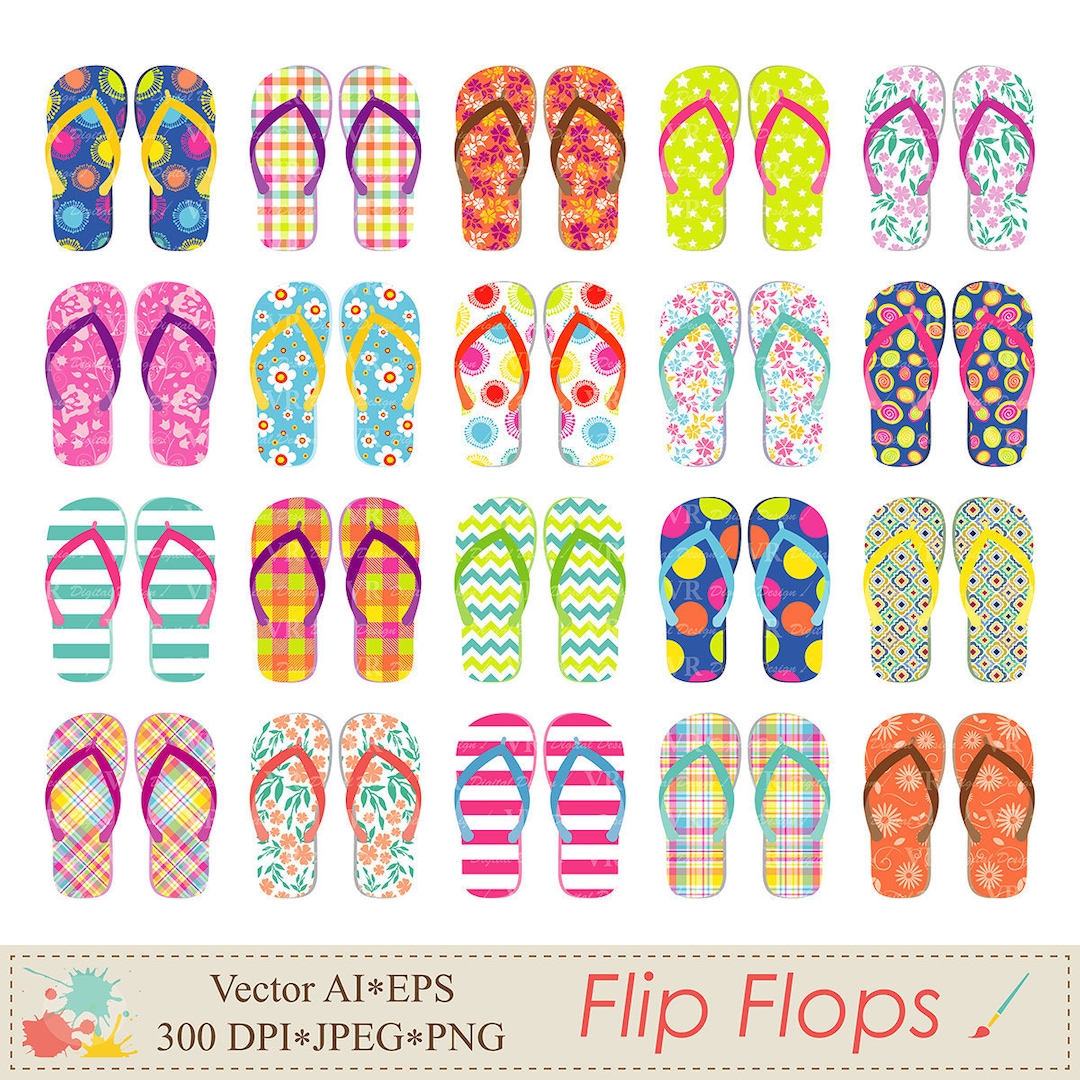Flip Flops Clip Art, Summer Shoes Clipart, Beach Clipart, Instant ...