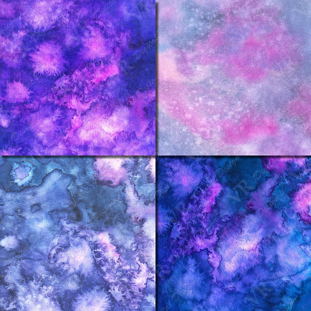 Purple and Blue Watercolor Digital Paper, Watercolor Texture ...