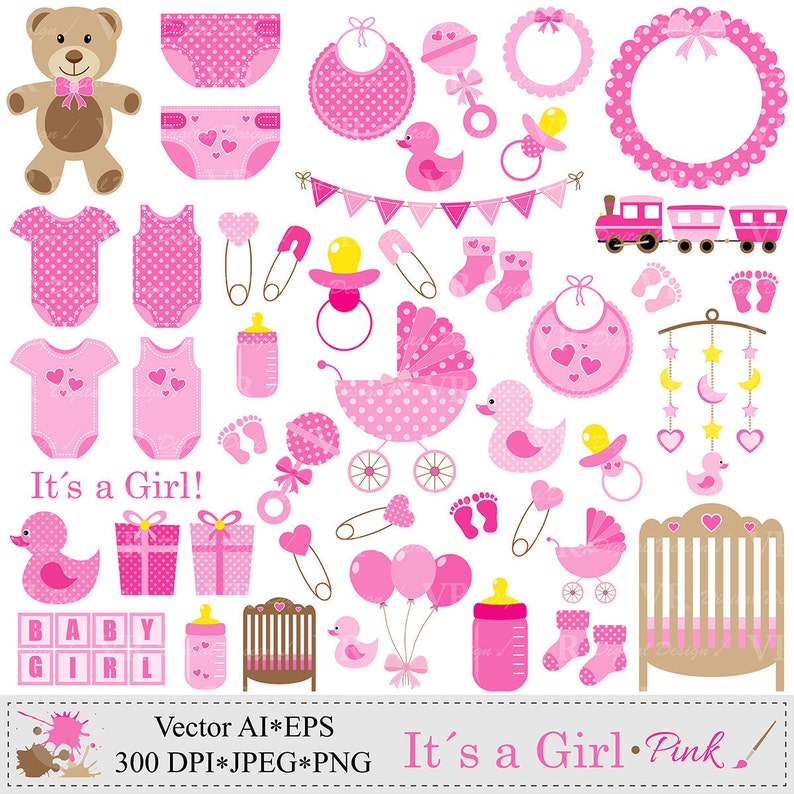 Baby Girl Clip Art, Pink Baby Shower Clipart, Nursery Clip Art, Baby ...