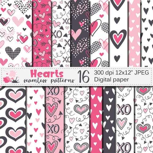 Valentines Day Love Digital Paper Seamless Pattern. Hearts - Etsy
