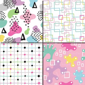 Bright Abstract Digital Paper, Seamless Hand Drawn Geometric Patterns ...